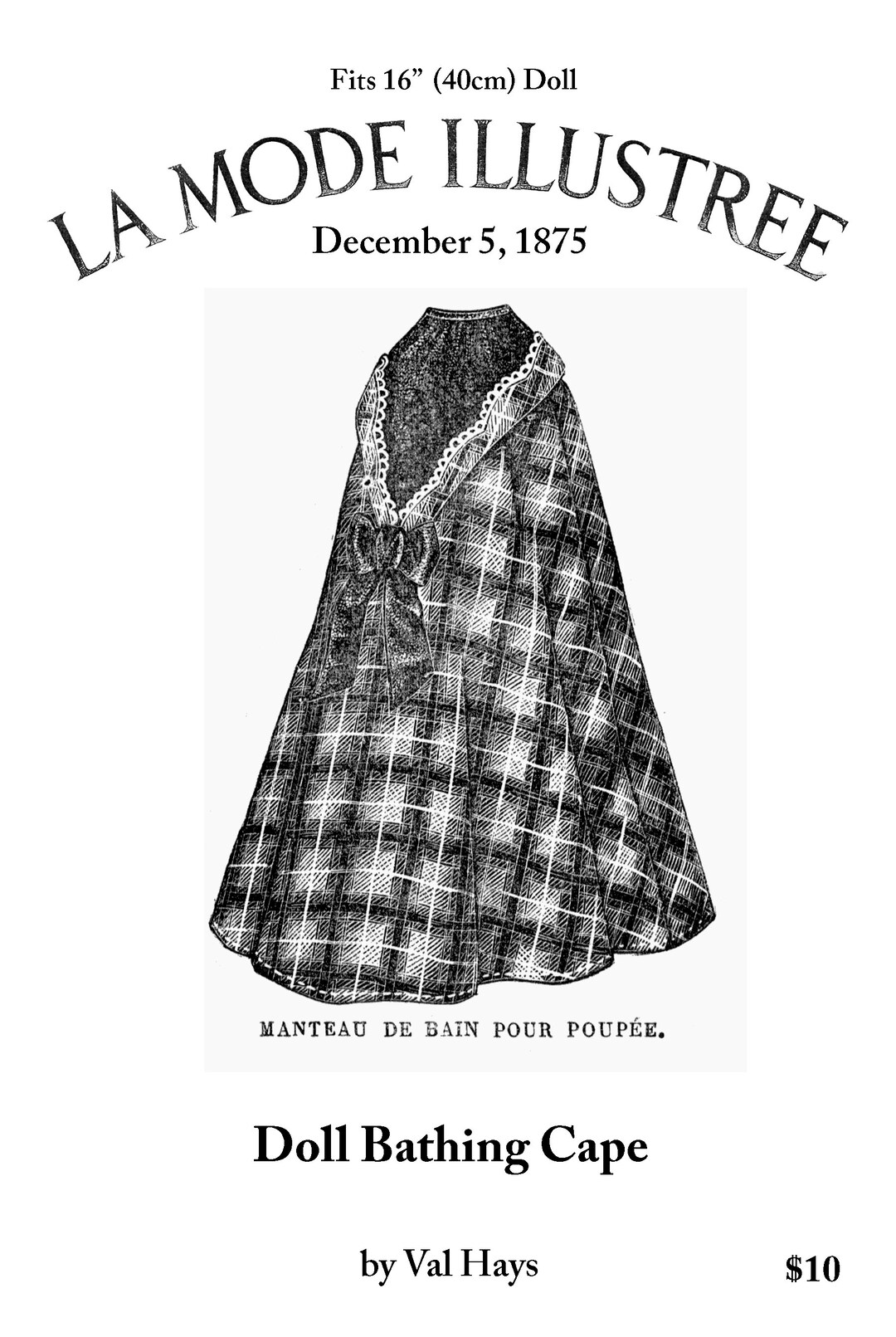 NEW! 1875 Bathing Cape Sewing Pattern for 16in Antique Dolls - Etsy