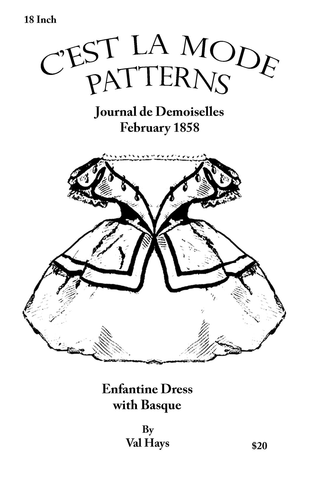 18in Digital 1858 Enfantine Huret Style Dress With Basque & Revers Doll ...