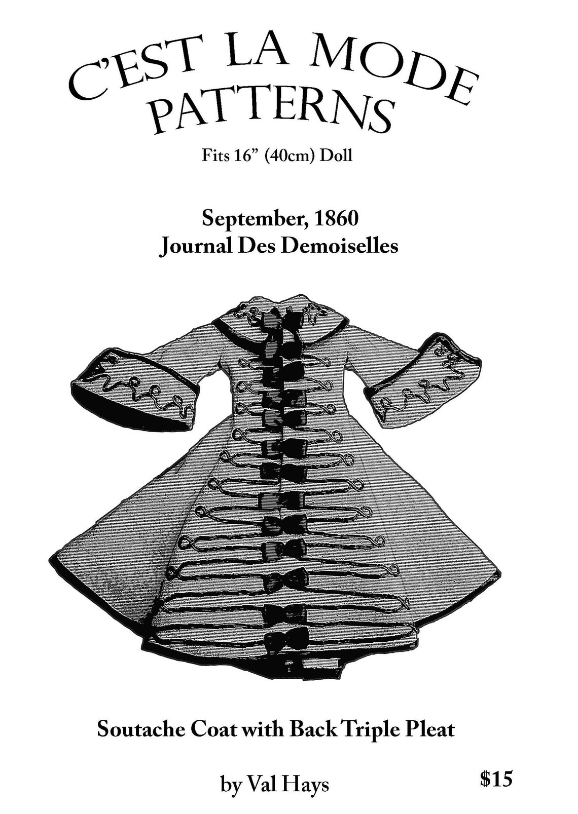 1860s Soutache Coat Dress Doll Clothes Pattern Fits 15 | Etsy