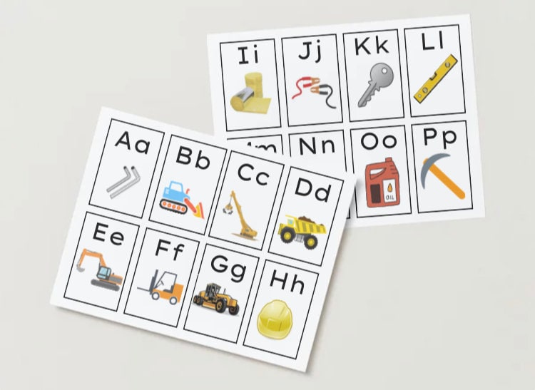 Construction Alphabet Flash Cards - Etsy