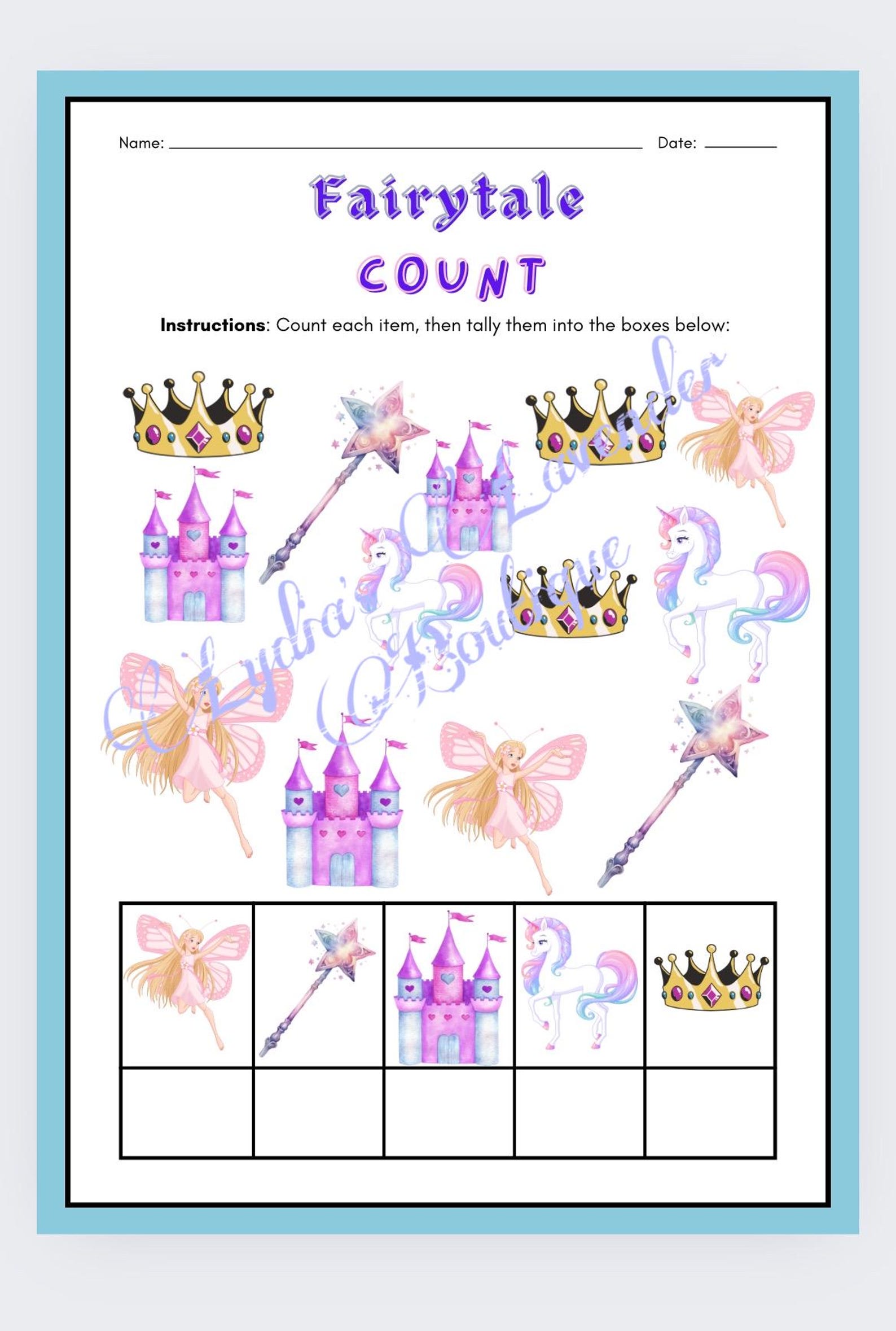 Fairytale Counting Math Worksheet - Etsy
