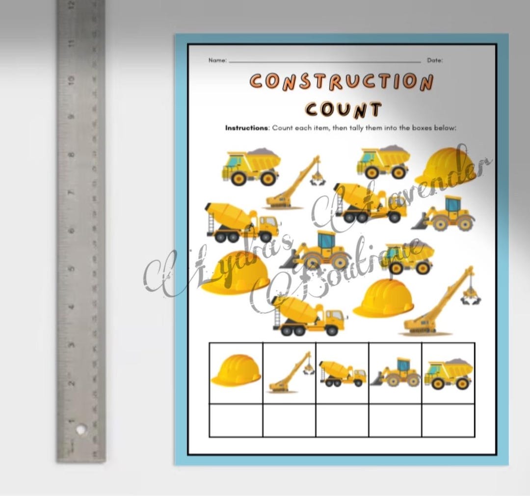 Construction Counting Math Worksheet - Etsy