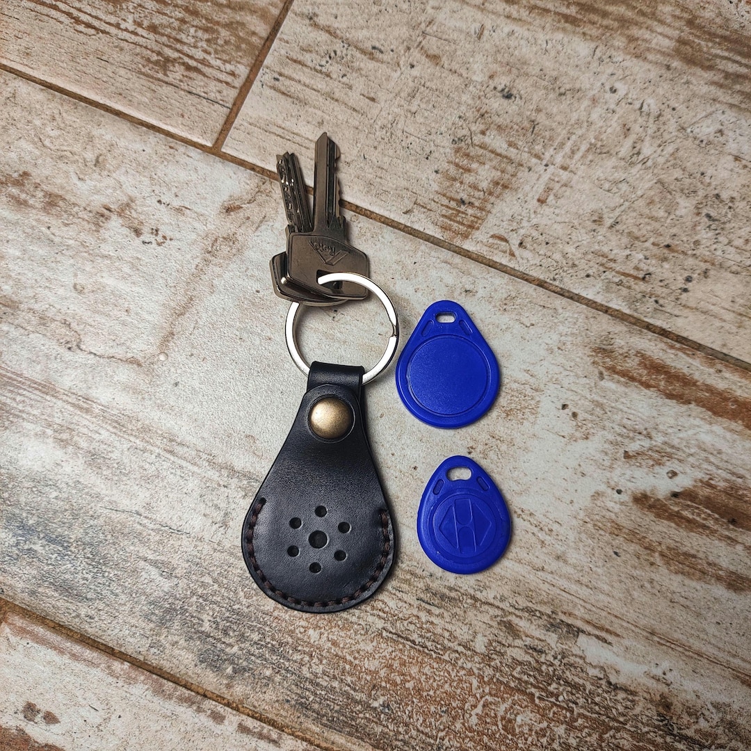 Leather Keychain Key Fob Pouch for Intercom Key Card Handmade & Durable ...