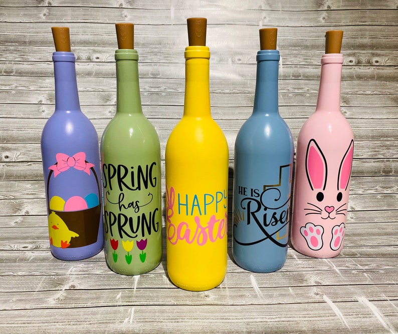Easter Decor. Easter Lights. Wine Bottle Lights. Lighted Easter Wine ...