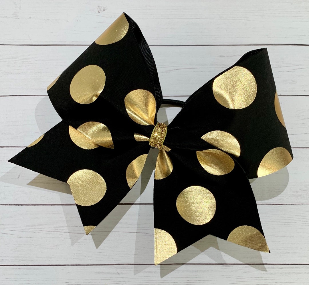 Black and Gold Cheer Bow Black and Gold Bow Gold Polka Dot Bow Black ...