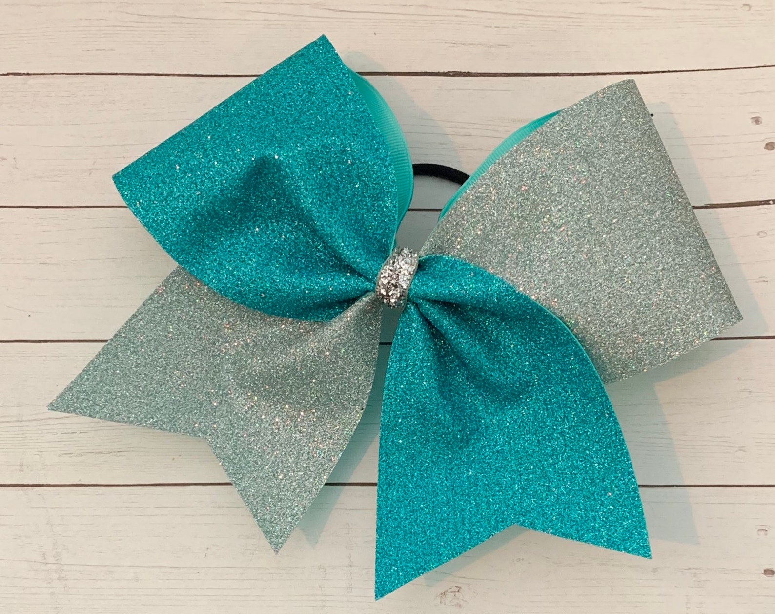 Cheer Bow Teal and Silver Glitter | Etsy