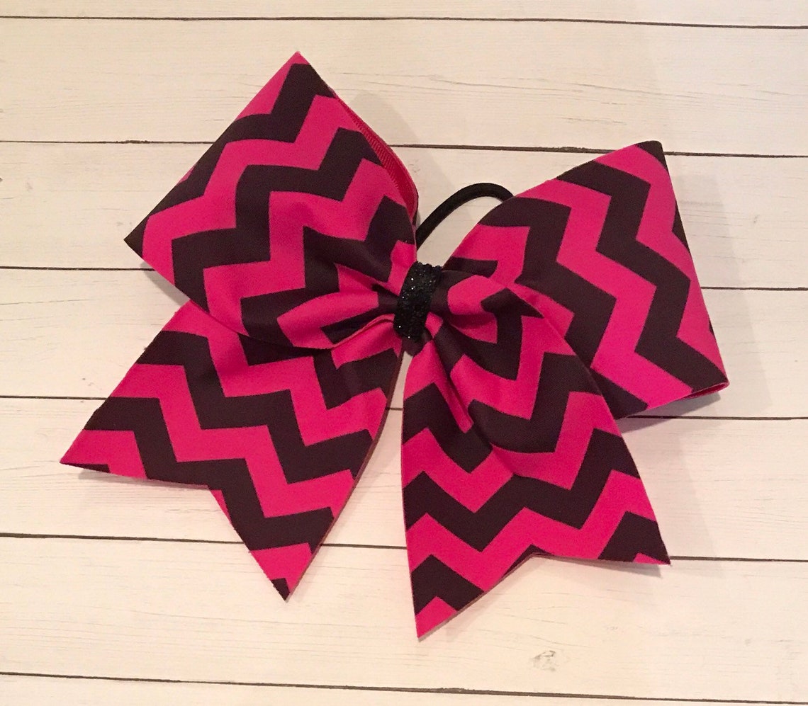 Cheer Bow Hot Pink and Black Chevron - Etsy