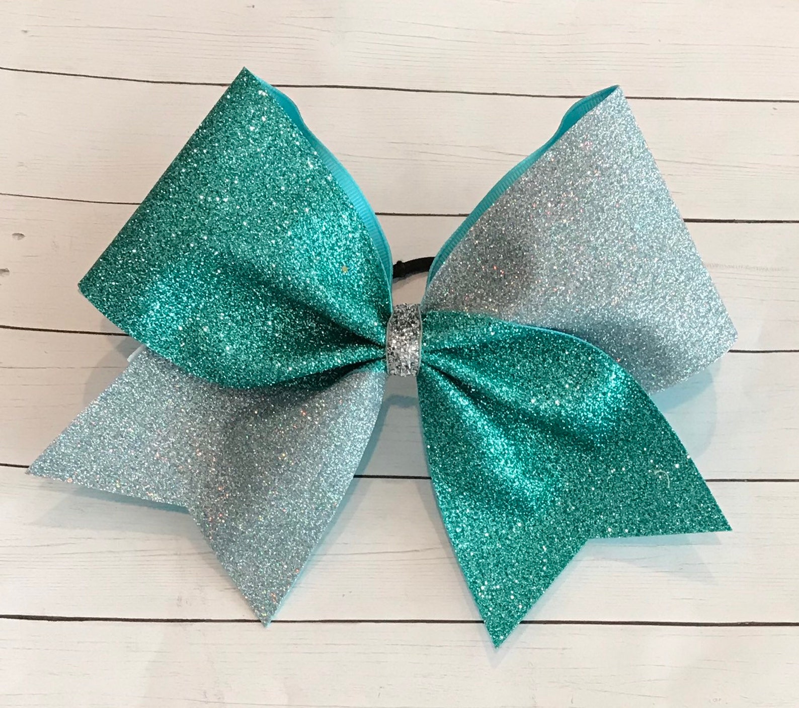 Cheer Bow Teal and Silver Glitter - Etsy