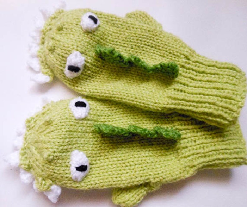 Knitting Pattern Dinosaur Dragon Mittens Animal Mittens Character ...