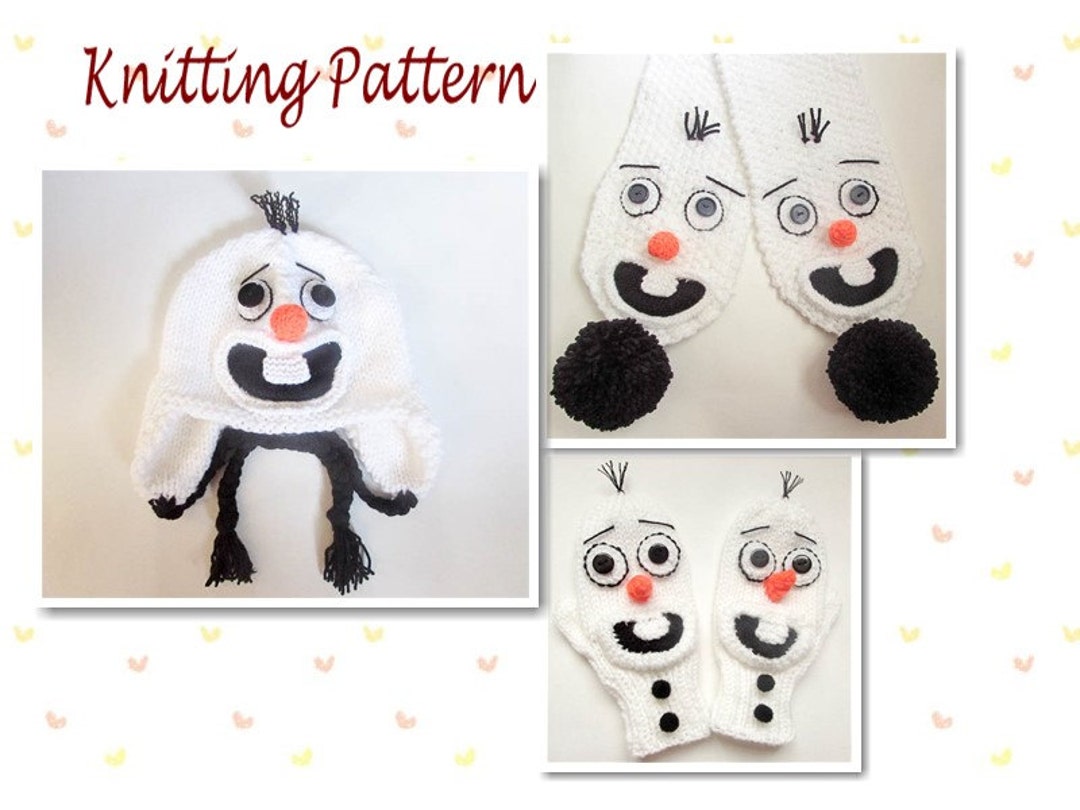 Knitting Pattern Snowman Hat Mittens and Scarf Knitting Pattern Bundle ...
