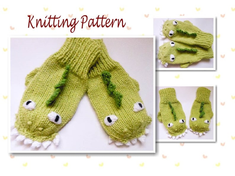 Knitting Pattern Dinosaur Dragon Mittens Animal Mittens Character ...