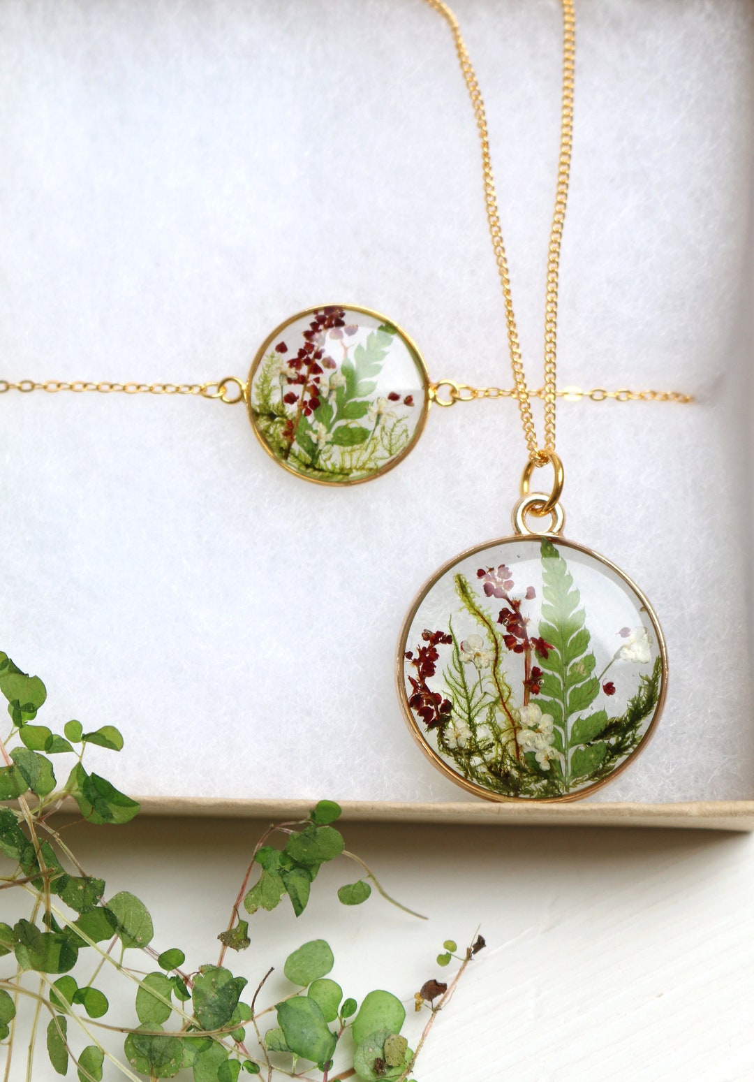 Gold Enchanted Forest Woodland Fairycore Bracelet With Real Moss Ferns ...
