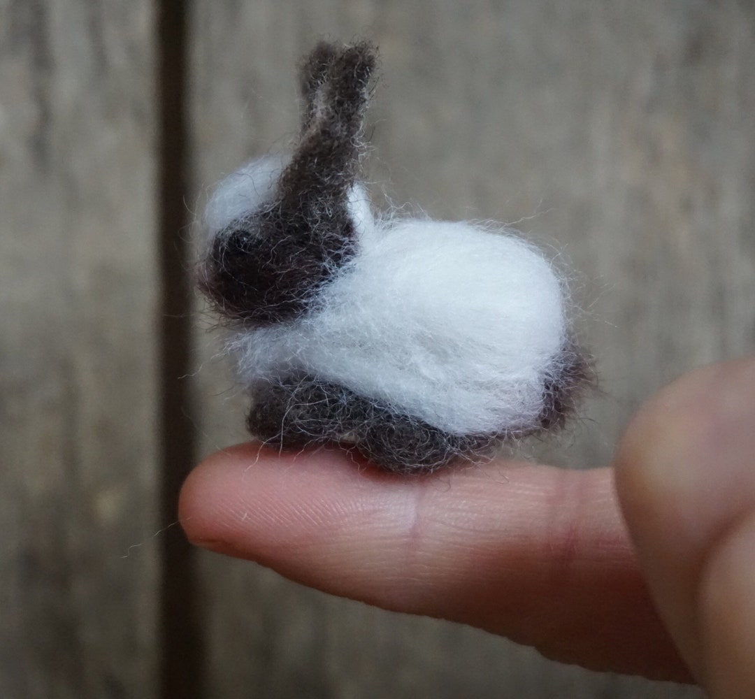 Needle Felted Mini Bunny Brown and White - Micro Bunny - Dollhouse ...