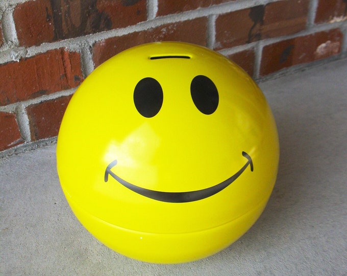 Large SMILEY Face Bank -metal -1980s/ 90s - Emoji -round Metal Bank ...