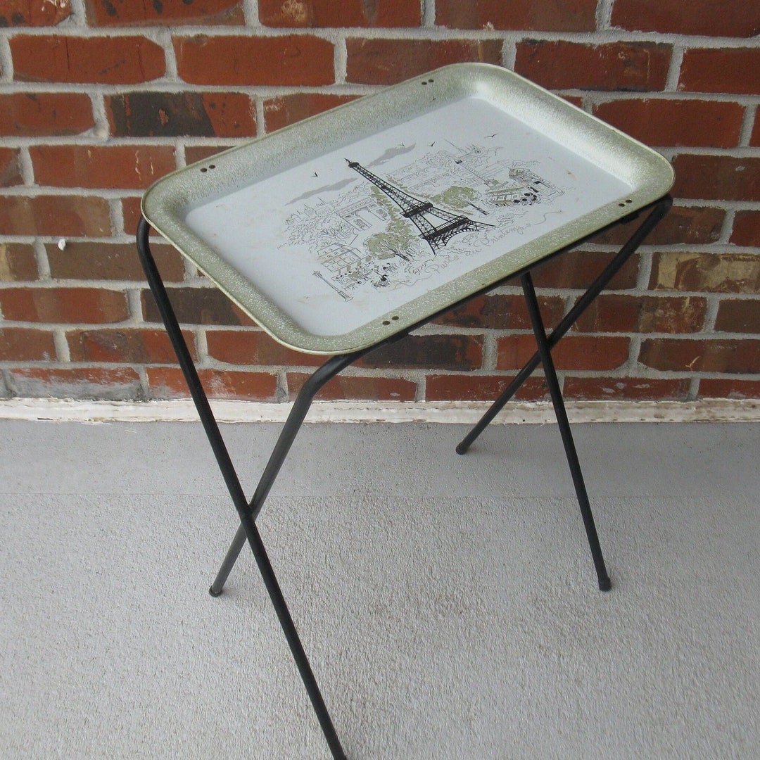 Vintage Metal TV Tray Table Mid Century Paris Au Printemps - Etsy