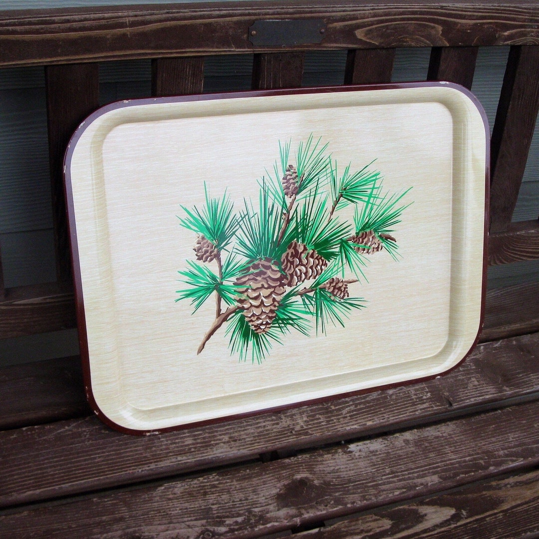 Set of 2 PINECONE Trays metal Lap Trays 1950s TV Trays serving Trays ...