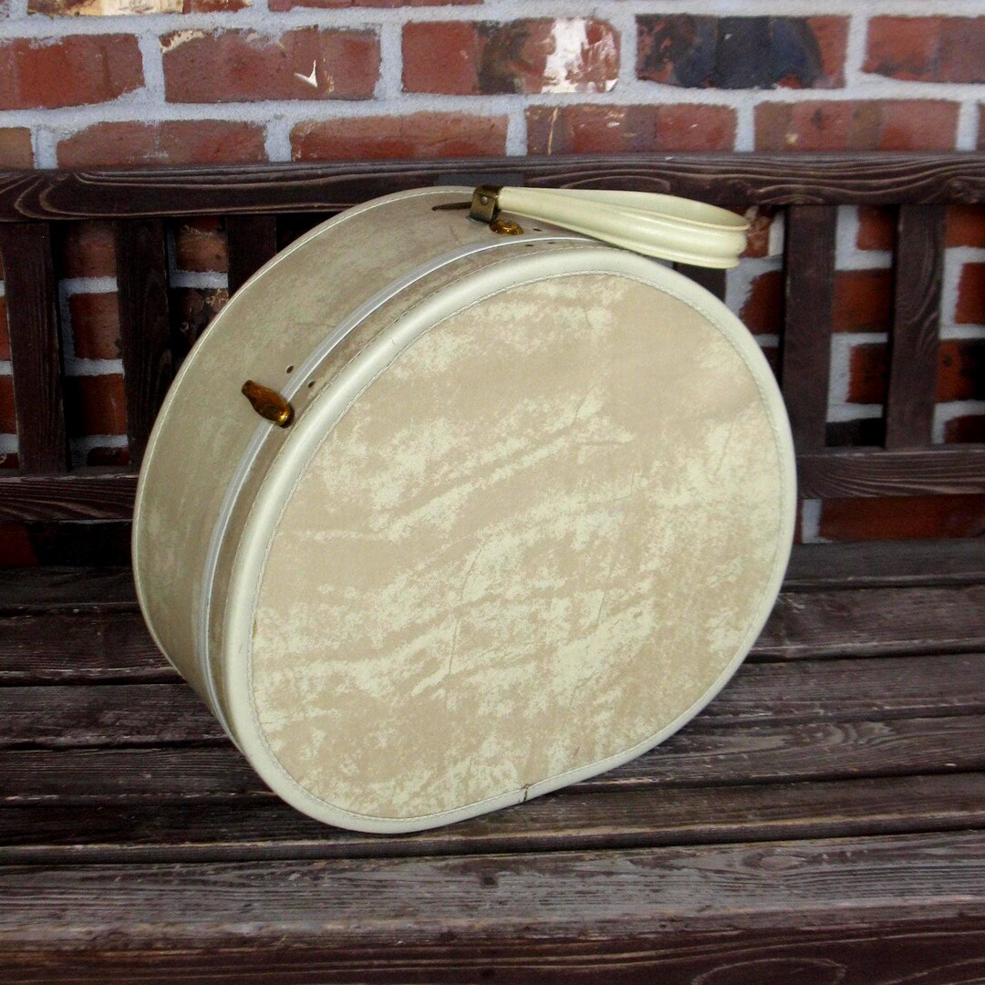 Large ROUND SAMSONITE Train Case -suitcase -#4520 -marbled BEIGE ...