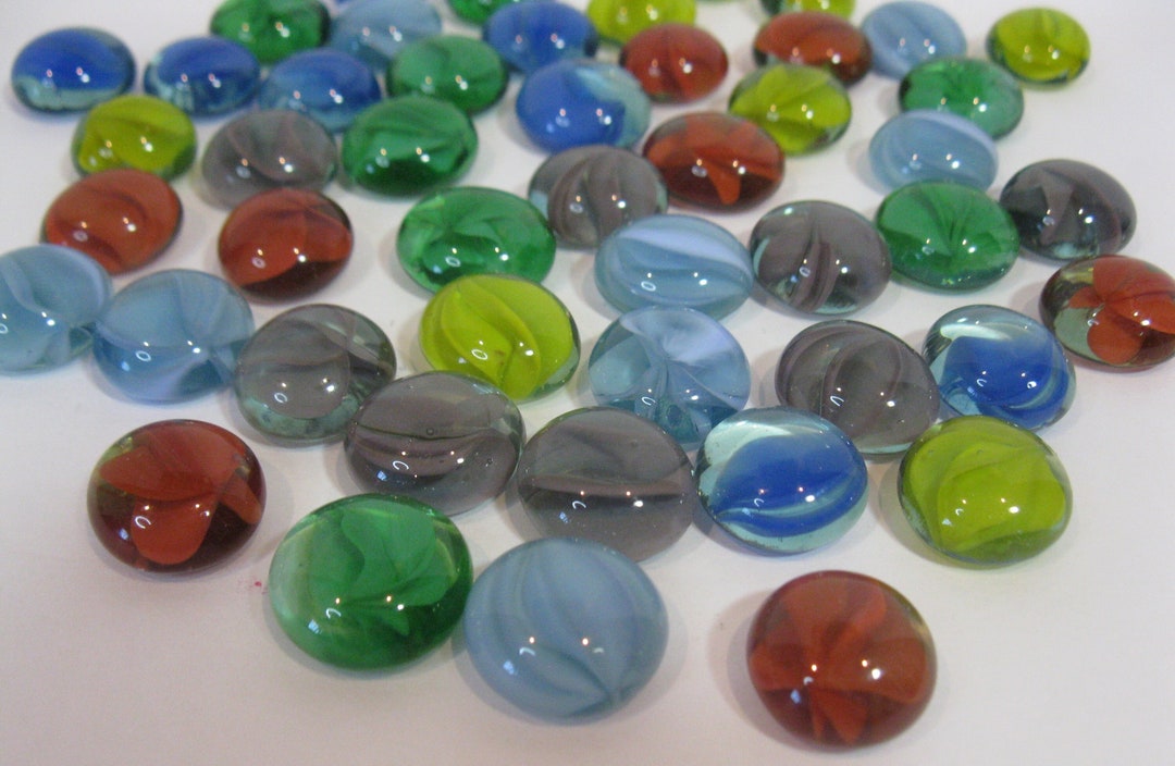 Lot of 48 Flat Cat Eye Glass Marbles cabochon MANCALA Game Marbles ...