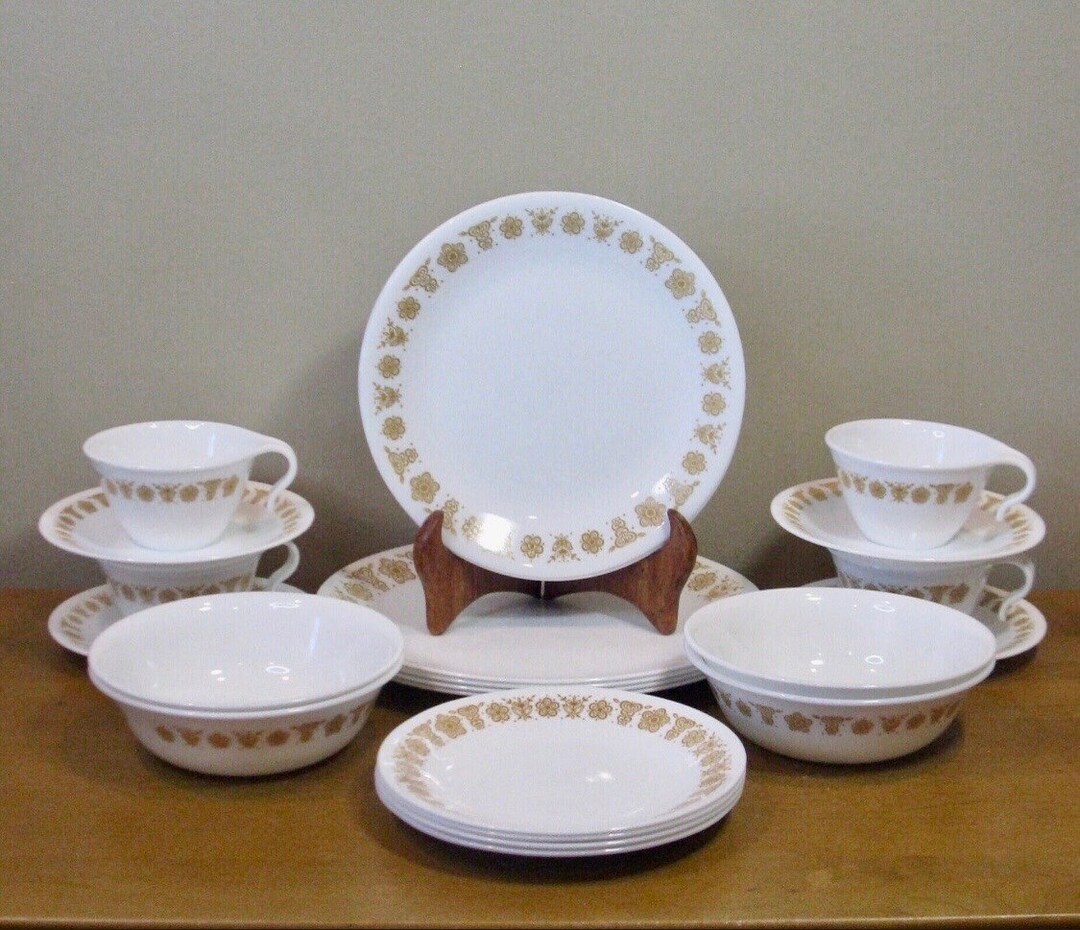 Vintage 24 Pcs Corelle BUTTERFLY GOLD Set for 4 Harvest Gold preowned 4 ...