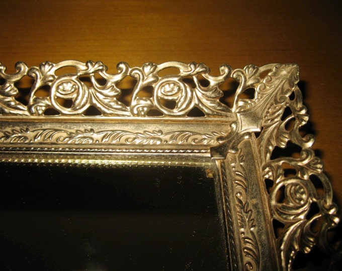 LARGE Gold Tone Vanity Tray Filigree Edge Tray Rectangular - Etsy