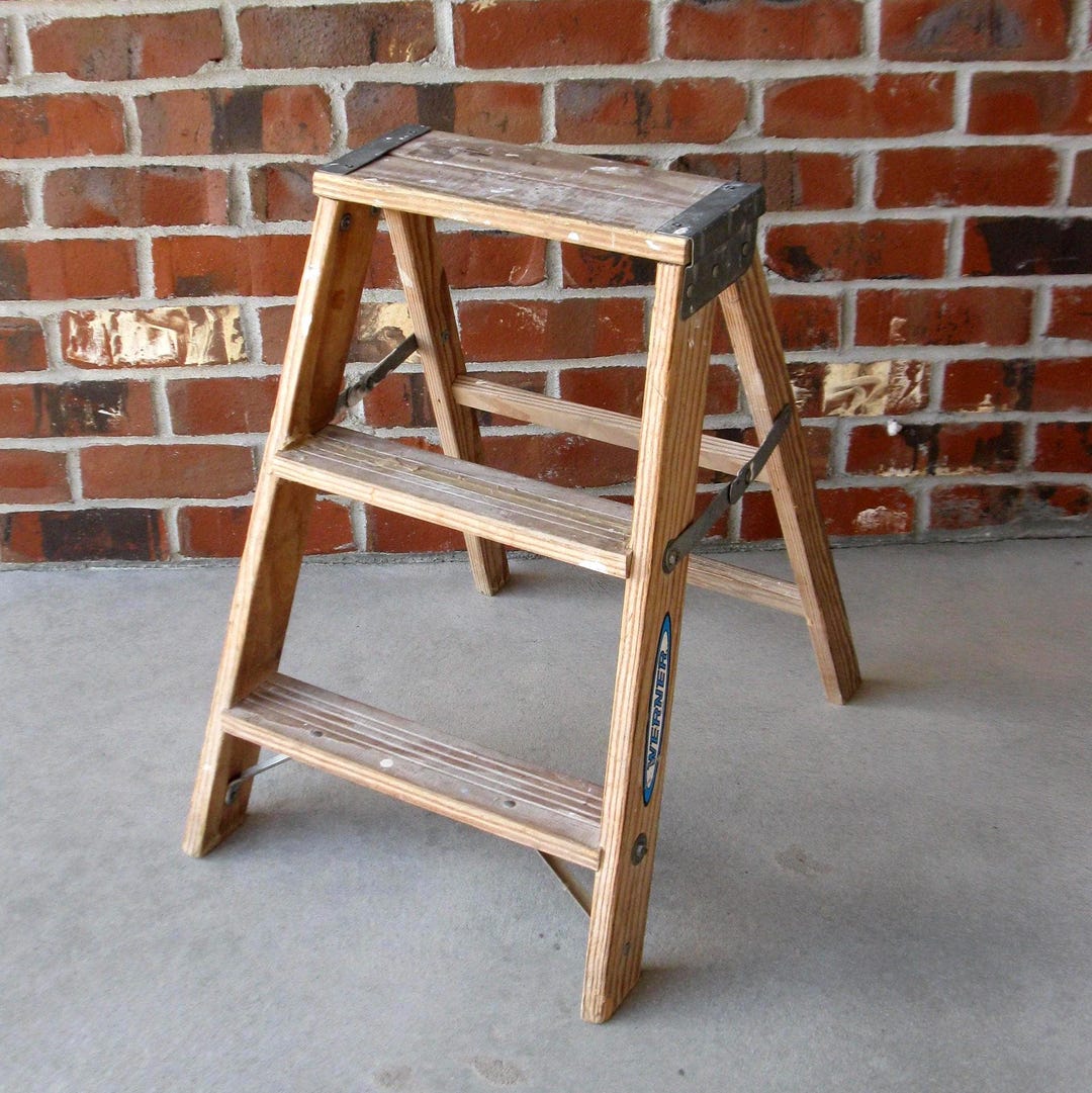 Vtg Wooden Step Ladder -SHABBY Step Stool -folding Ladder -plant Stand ...