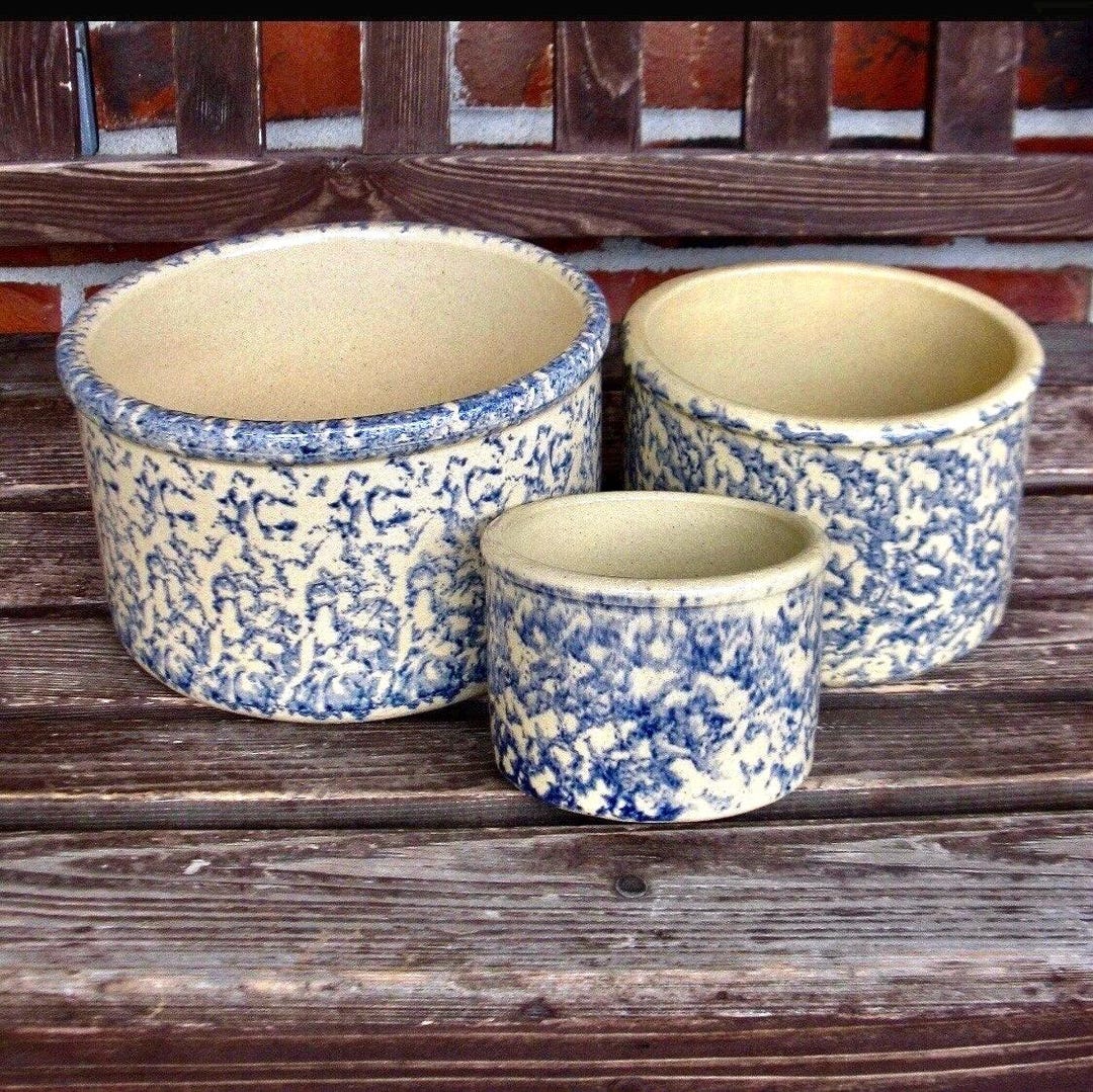 Robinson Ransbottom Crock Set of 3- Low Crock -blue SPONGEWARE ...