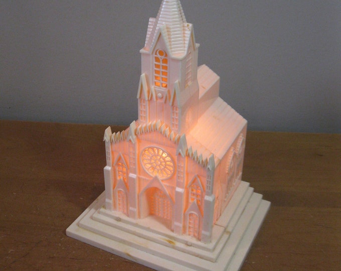 1950s RAYLITE Lighted Church - Stained Glass Windows -celluloid Plastic ...