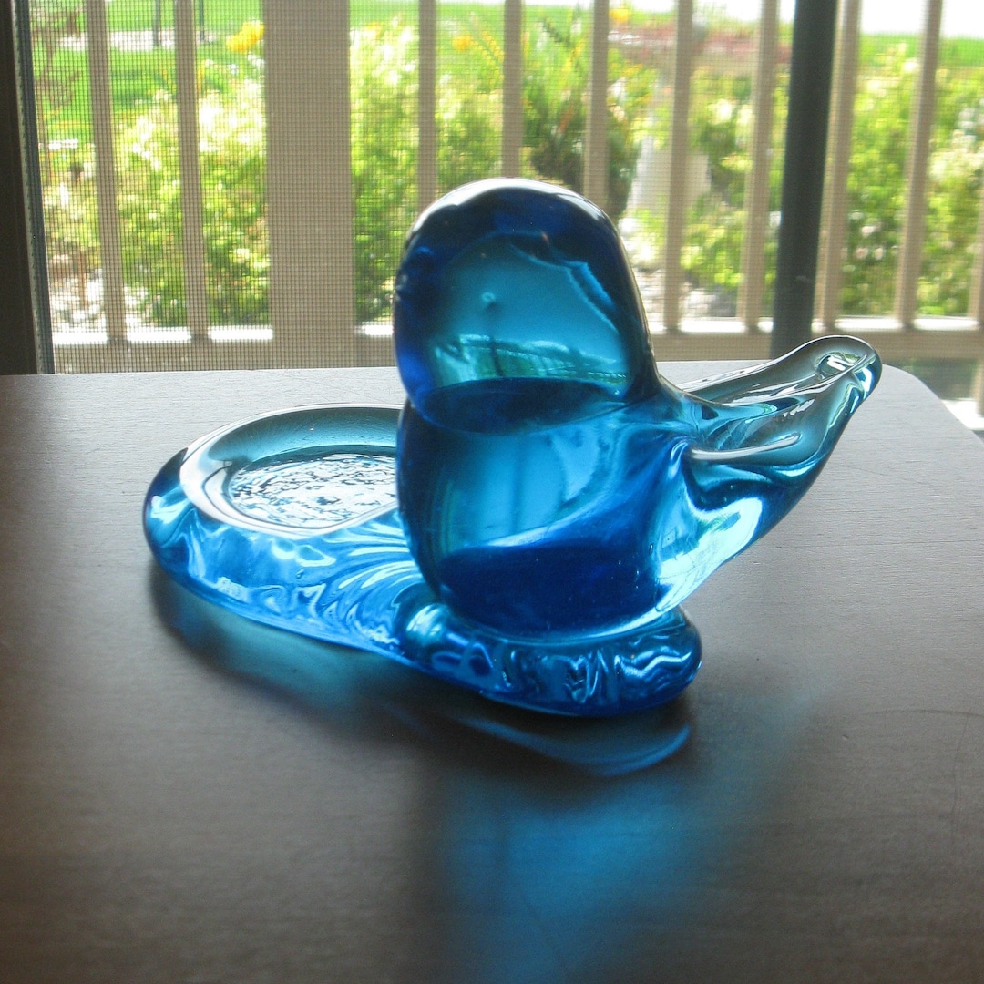 BLUEBIRD of HAPPINESS Votive Glass Bird Figurine -signed- Ron Ray 1997 ...