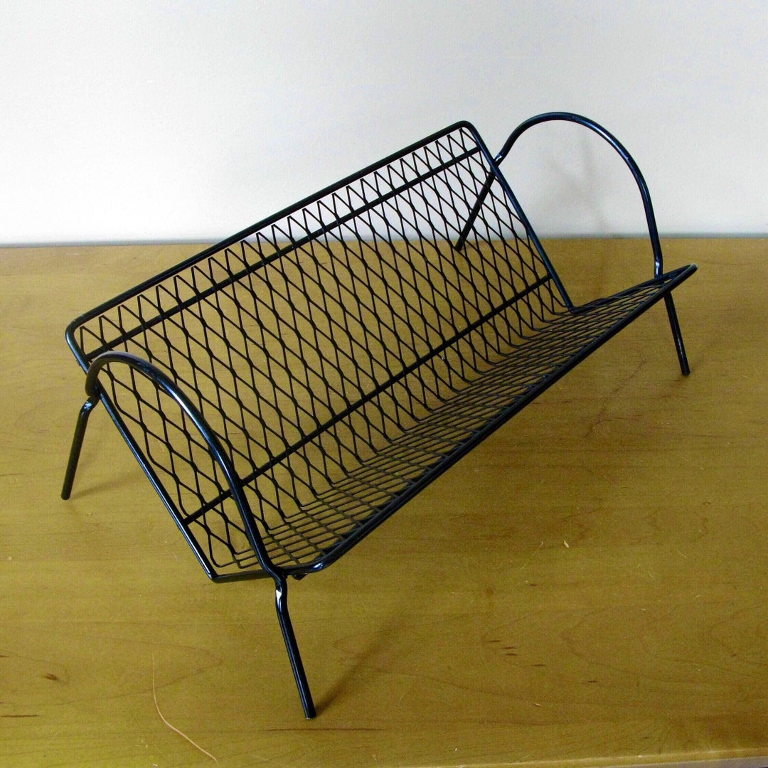 Metal Mesh Book Shelf mid Century Shelf 60's Retro Black Painted Metal ...