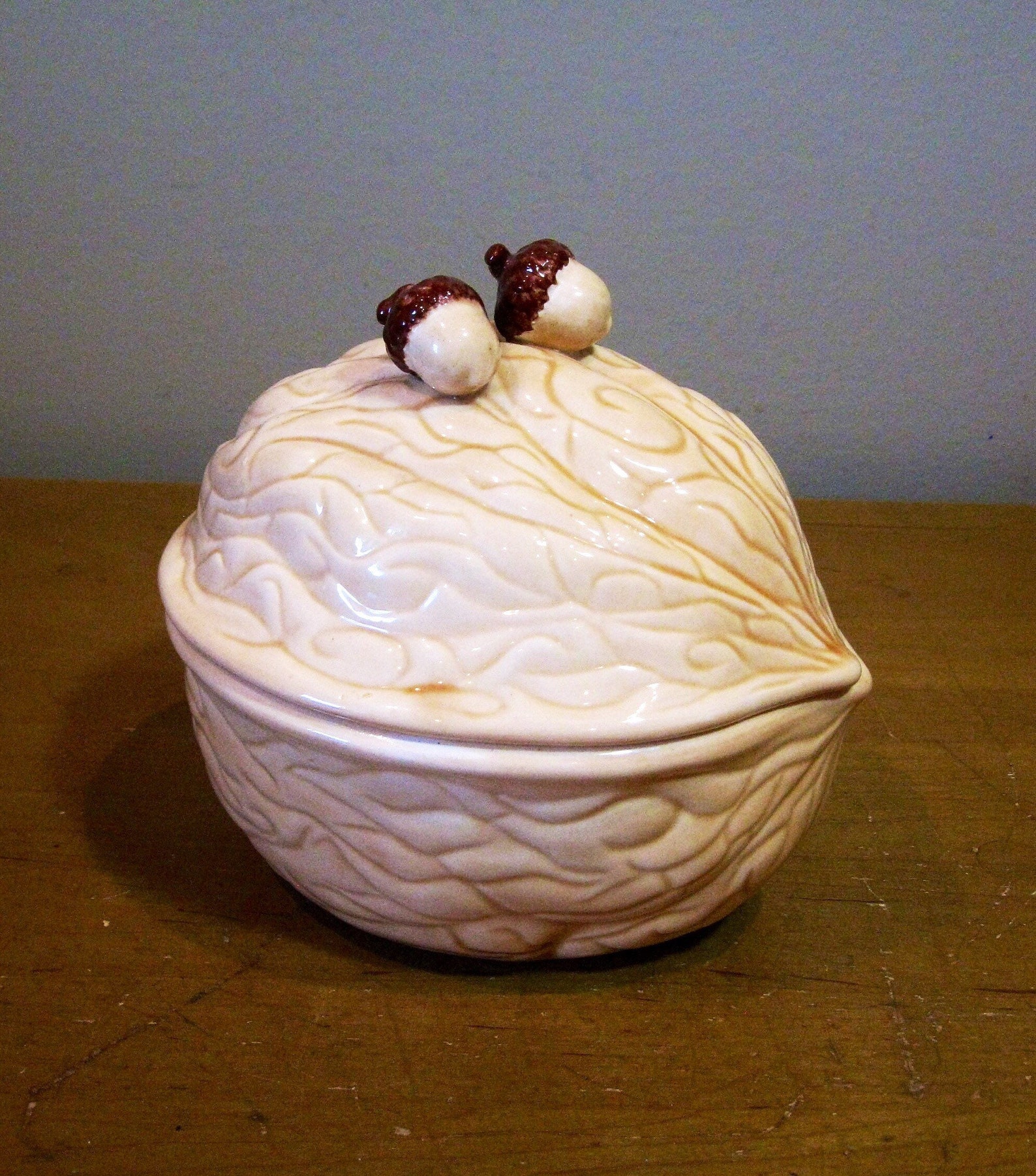 Ceramic Walnut Nut Dish signed with Ceramic Acorns & Leaves - Etsy