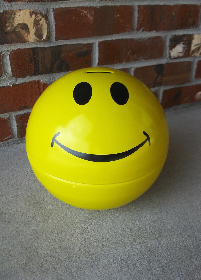 Large SMILEY Face Bank metal 1980s/ 90s Emoji round Metal - Etsy