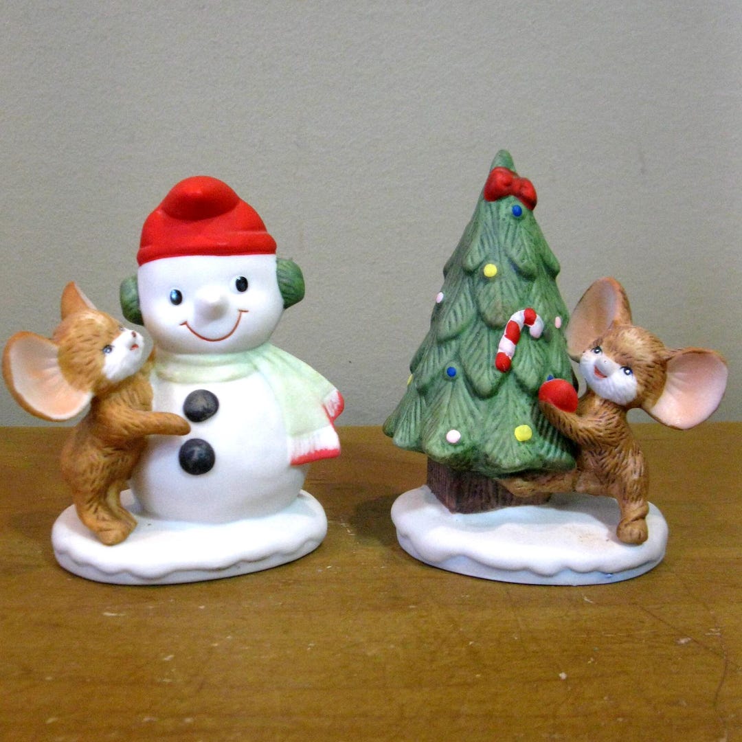 SET of 2 Homco CHRISTMAS MICE Figurines -w/ Snowman & Tree -christmas ...