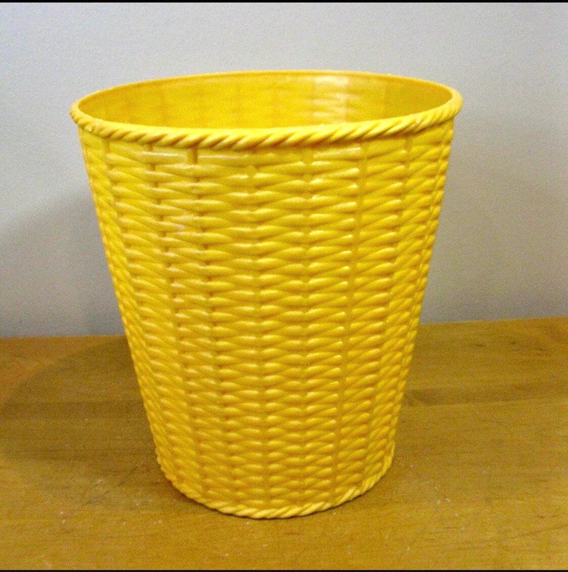 1970s FAUX WICKER Yellow/ Gold Waste Basket -retro Plastic Trash Can ...