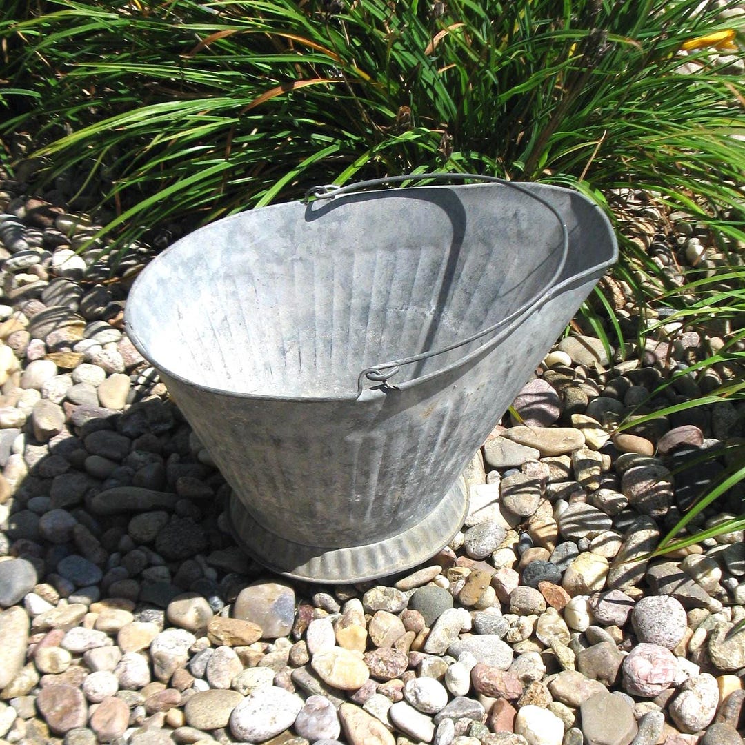 Vintage COAL BUCKET coal Scuttle ash Bucket w/ Handle gray Galvanized ...