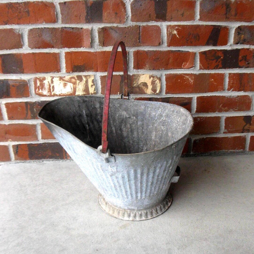 Vintage COAL BUCKET coal Scuttle ash Bucket w/ Handle gray Galvanized ...