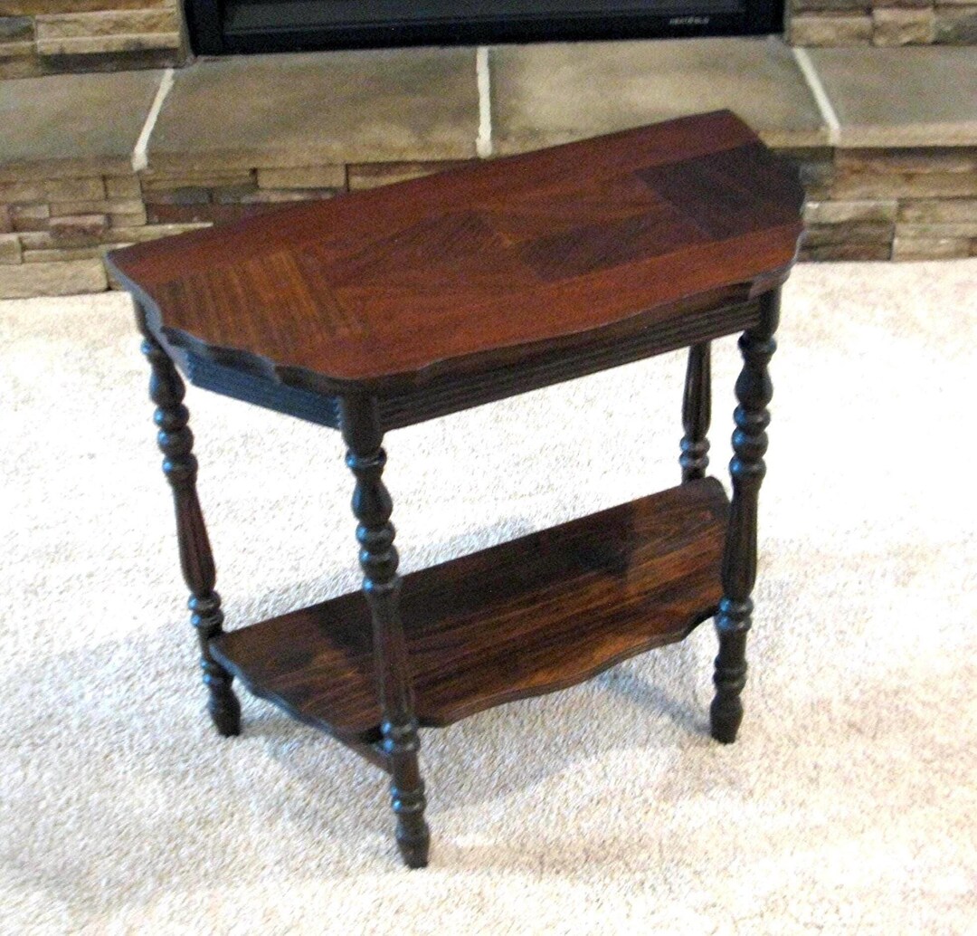VTG Half Moon Side Table -1950s Small Wood Table -turned Legs ...
