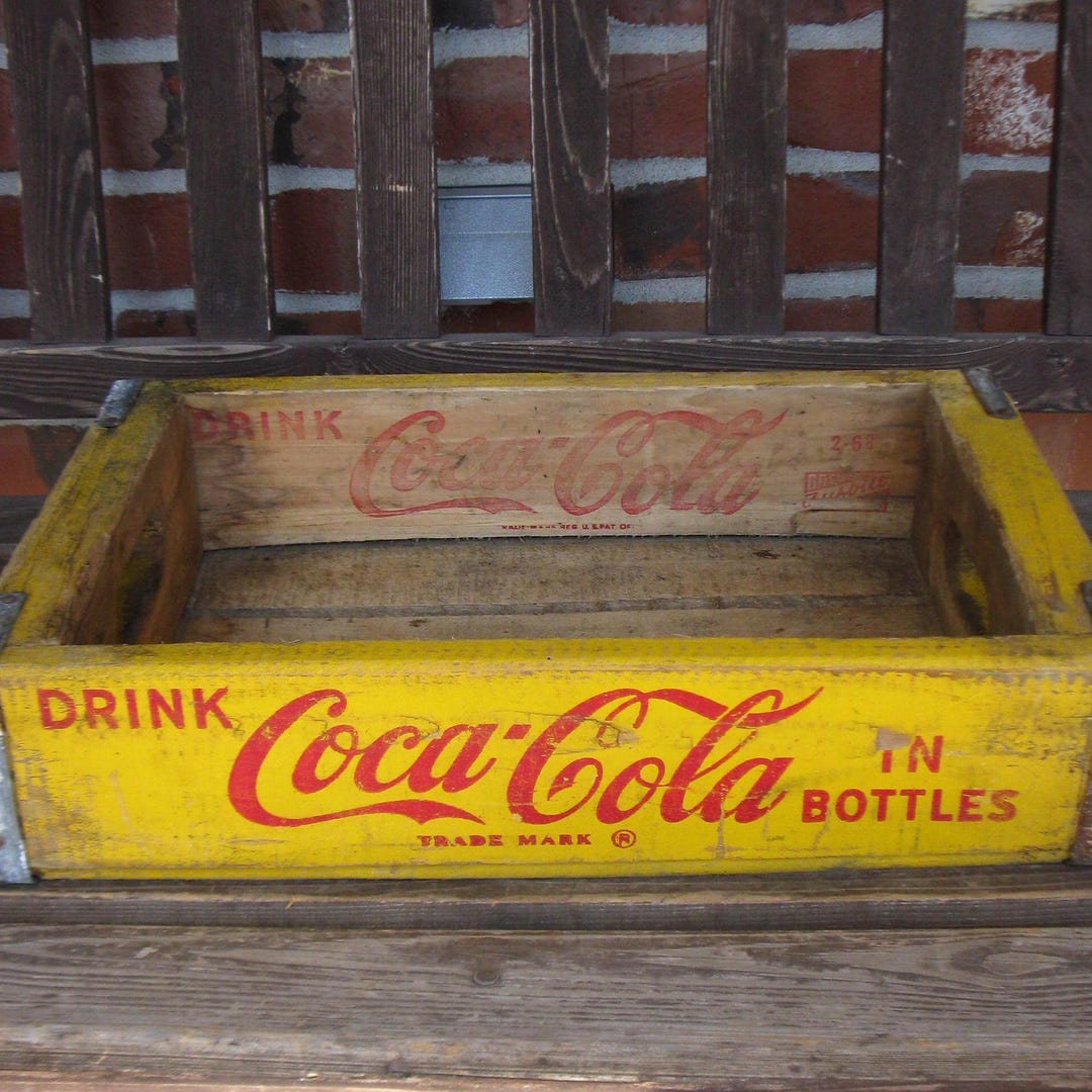 Coca-cola Wood Crate Yellow & Red storage coke Collectible Retro Pop ...