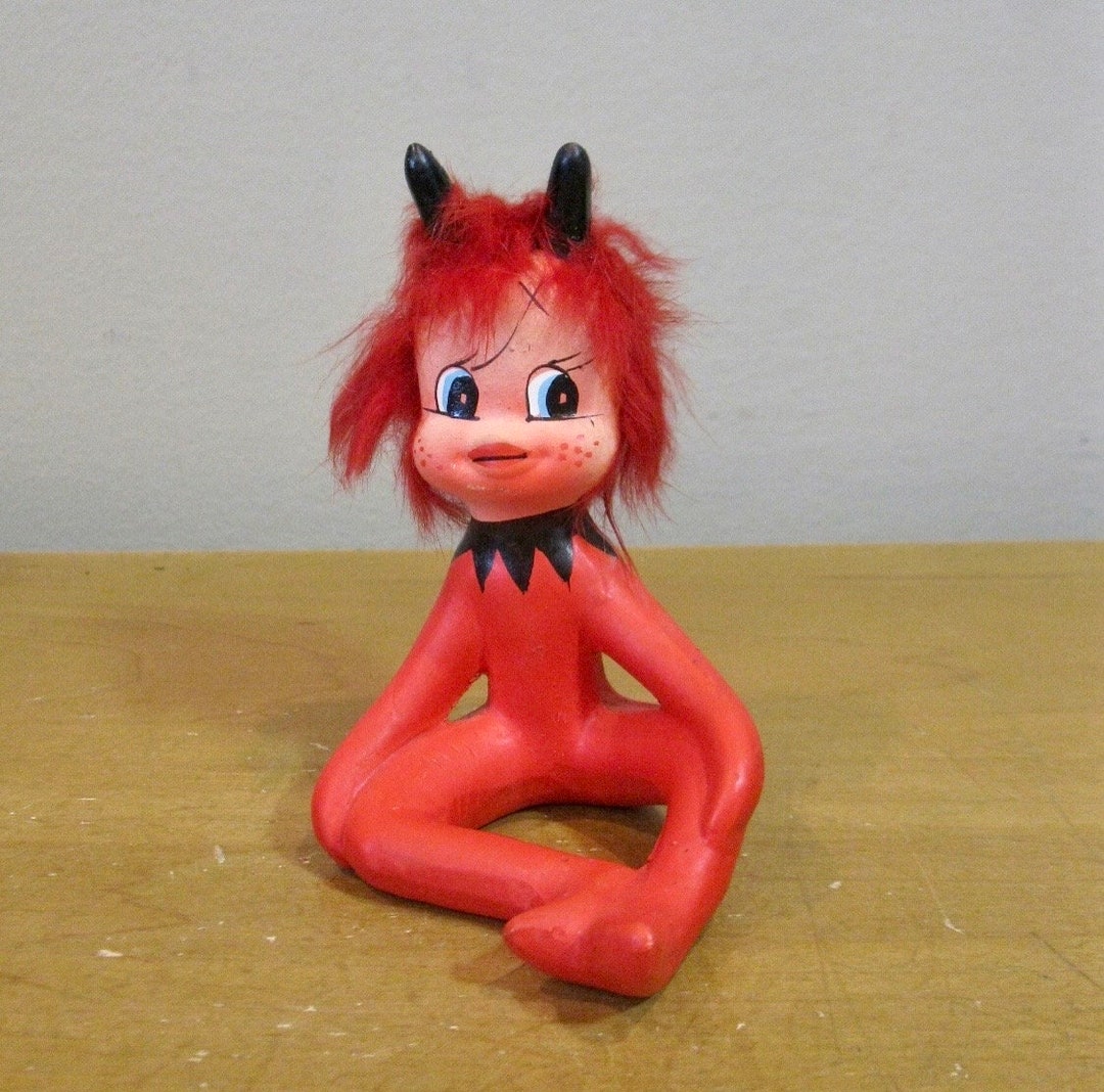 ENESCO Moon Girl -pixie -red Devil Figurine-1960s -sitting -furry Hair ...