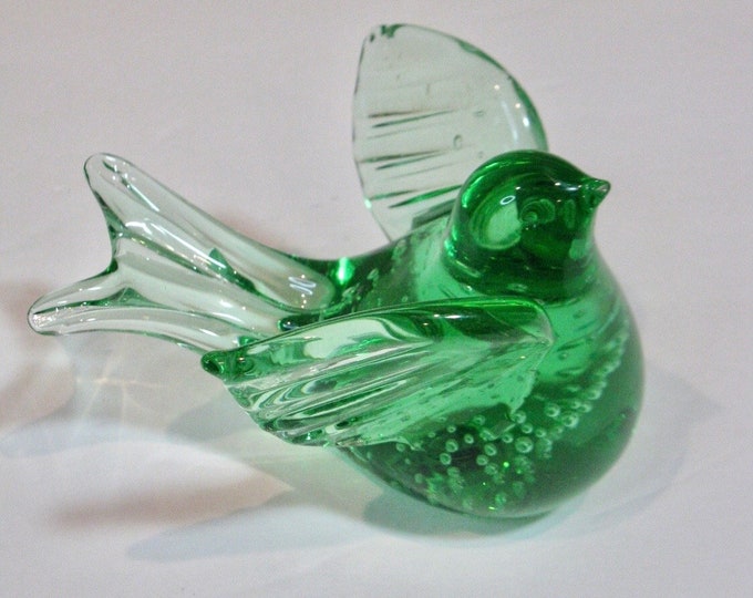 SIMSON Giftware Art Glass Bird Figurine -GREEN W/ Bubbles -paperweight ...
