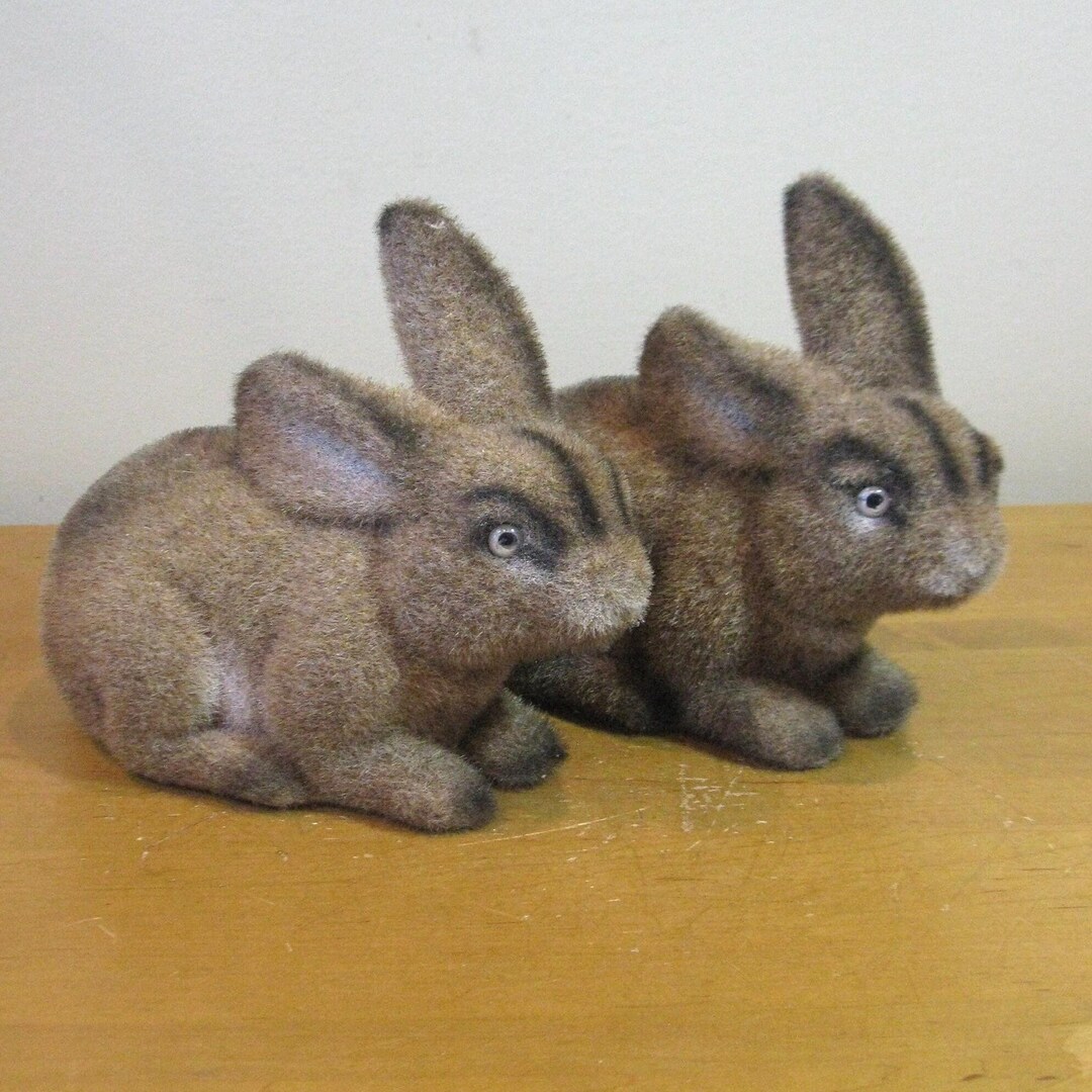 Vintage LARGE Flocked Easter Rabbits -pair -set of 2- Felted Bunny ...
