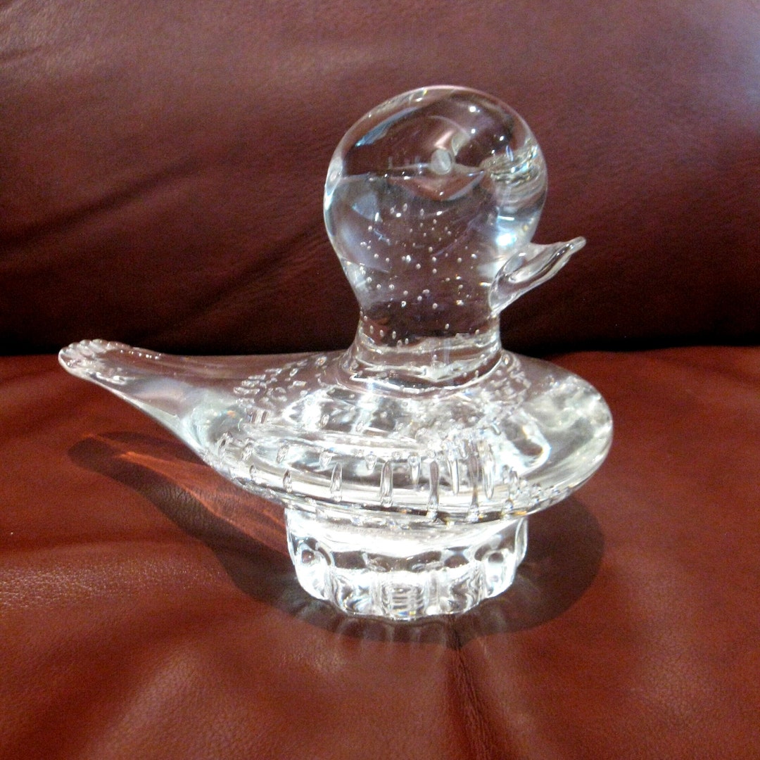 Art Glass Duck Figurine -CLEAR -with Controlled Bubbles -paperweight -6 ...