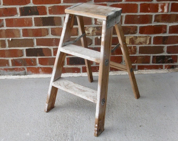 Wooden Step Ladder vintage Step Stool folding Ladder plant Stand SHABBY ...