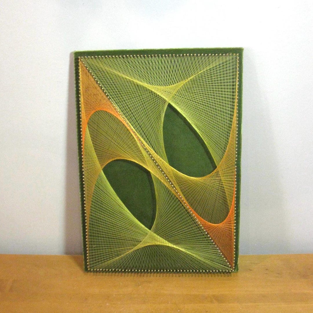 MCM STRING ART Abstract Art Geometric -17" X 12" -velvet -1960s -3 ...