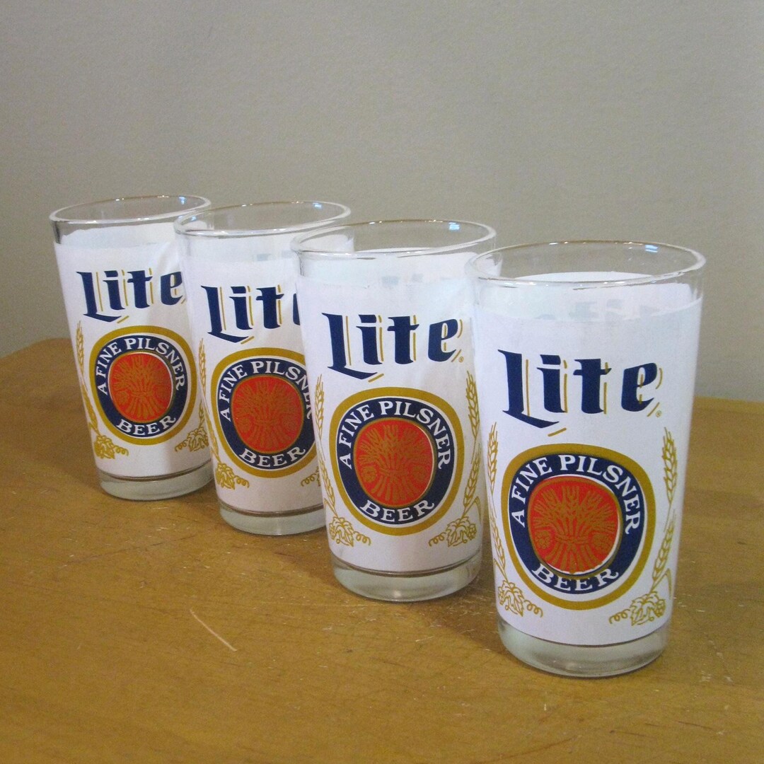 Vintage MILLER LITE " A Fine Pilsner Beer" Glasses -set of 4 -12 Oz ...