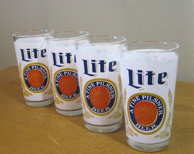 Vintage MILLER LITE " A Fine Pilsner Beer" Glasses -set of 4 -12 Oz ...