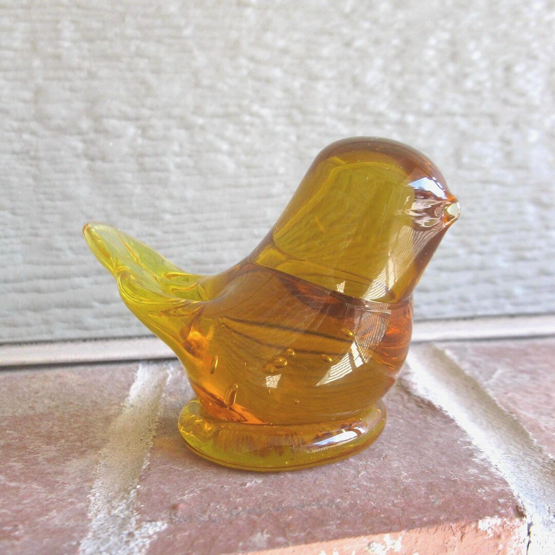 Golden Canary Glass Bird Figurine -W Ward 1991 - Art Glass Bird- 3 1/2 ...
