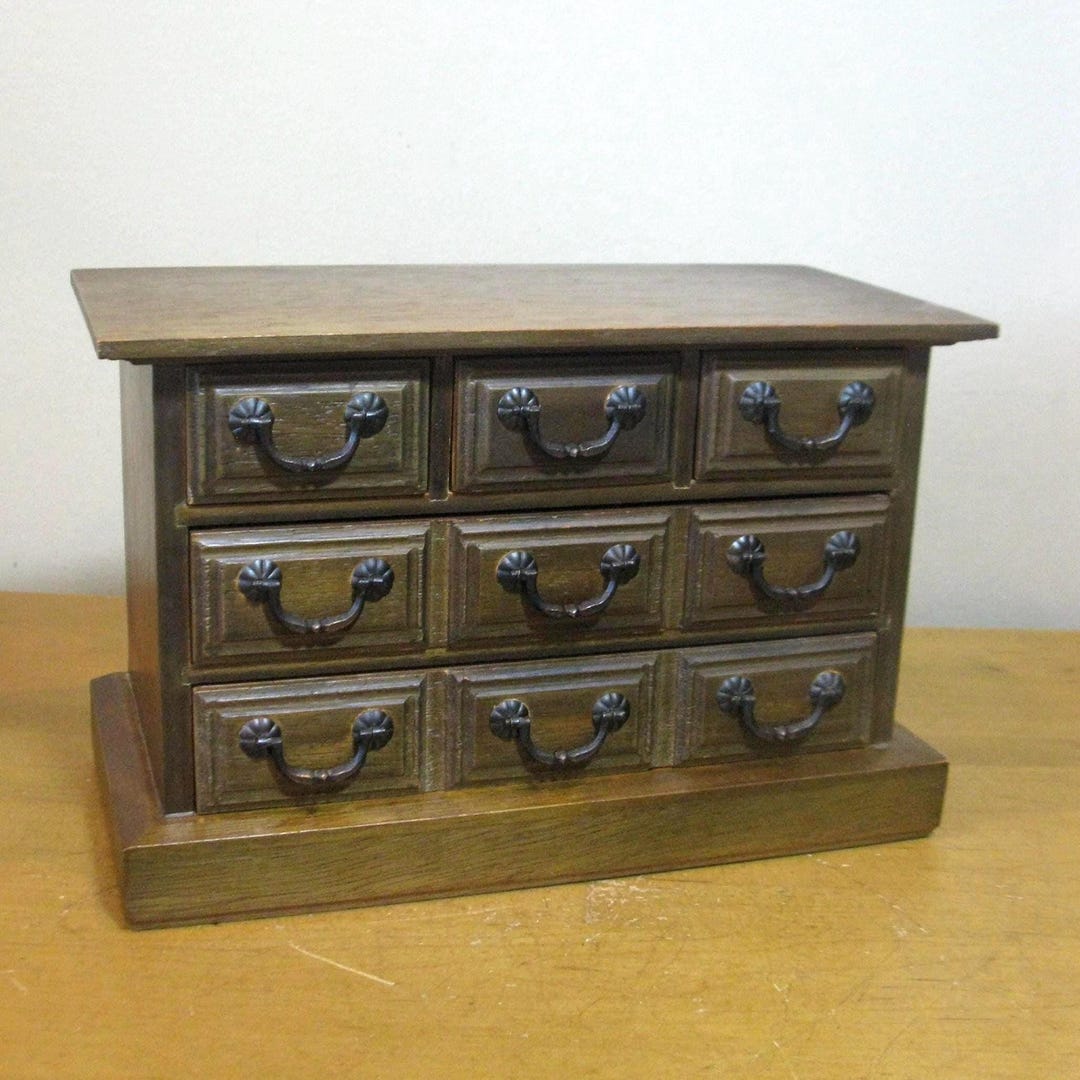 Vtg MCM Wooden Jewelry Box -plays FLY ME to the Moon -1960s- Miniature ...