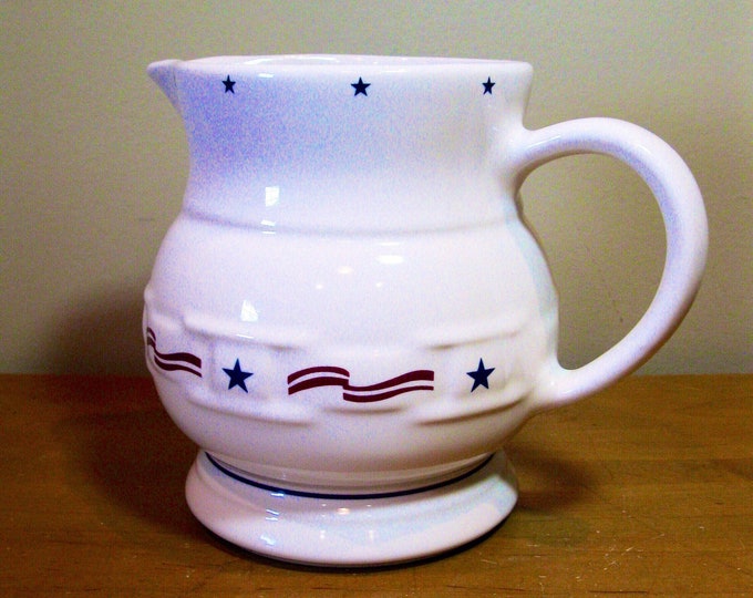 LONGABERGER All American 2 Quart Pitcher- Stars- Stripes -ceramic -red ...