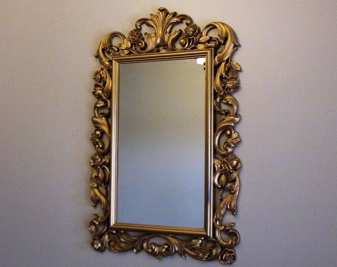 ORNATE Homco Wall Mirror Large Rectangular gold plastic - Etsy