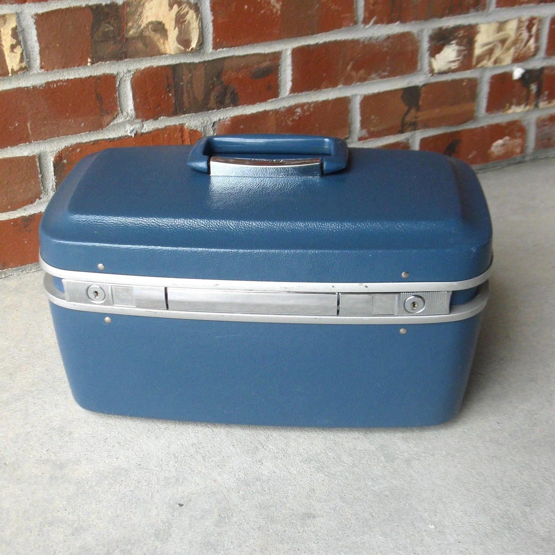 1960s /70s Slate BLUE Train Case -hawthorne -mid Century -w/ Mirror ...